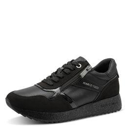Marco Tozzi Damen Keilsneaker, Gr. 40schwarz, Lederimitat, Textil, aufgeraut, leicht gl&auml;nzend, unifarben, Schuhe, Freizeitschuh, Schn&uuml;rer im