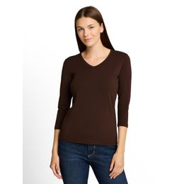 Tom Tailor Damen Langarmshirt "Regular"java schwarz braun, Gr. XL, unifarben, Single Jersey, Obermaterial: 95% Baumwolle, 5% Elasthan, Shirts, mit