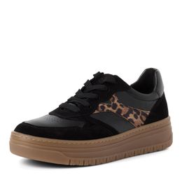 Tamaris Damen Plateausneaker, Gr. 36schwarz, leo, Leder, Lederimitat, unifarben mit Farbeinsatz, Basic, Schuhe, Freizeitschuh, Plateausneaker im