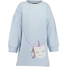 Blue Seven M&auml;dchen Sweatkleidhl blau, Gr. 128, bedruckt, unifarben, angeraute Sweatware, Obermaterial: 100% Baumwolle, Kleider, Baumwolle