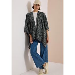 Cecil Damen Strickponcho, grau, Stoff, 90% Polyester, 10% Viskose, Pullover, mit Leomuster