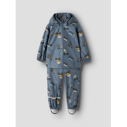 name it Kinder Regenanzug "NMNDRAIN05 RAIN SET AOP FO", blau, Gr. 86, bedruckt, Web, Obermaterial: 100% Polyester, Sportanz&uuml;ge, aus Kunstfaser, in