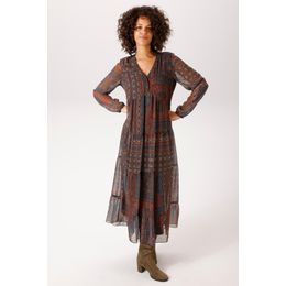 Aniston CASUAL Damen Maxikleidbordeauxbraun, petrolblau, braun, helltaupe, Gr. 38, bedruckt, gebl&uuml;mt, gemustert, gestreift, Chiffon, Obermaterial: