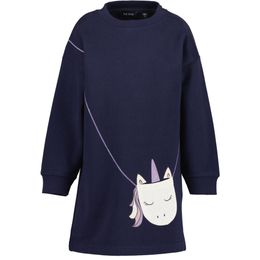 Blue Seven M&auml;dchen Sweatkleidnachtblau, Gr. 134, bedruckt, unifarben, angeraute Sweatware, Obermaterial: 100% Baumwolle, Kleider, Baumwolle