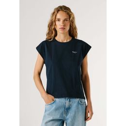 Pepe Jeans Damen T-Shirt "basic t-shirt BLOOM"dulwich blau, Gr. L, 100% Baumwolle, Shirts