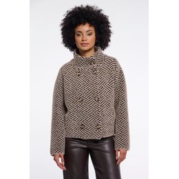 Rino & Pelle RINO & PELLE Damen Kurzjacke "BETH"sand graphic, Gr. XL, Boucl&eacute;, Obermaterial: 47% Polyamid, 28% Viskose, 25% Polyester, Jacken, mit Stehkragen
