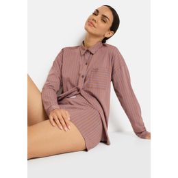 LSCN BY LASCANA Damen Shorty, Gr. 48braun gestreift, Single Jersey, Obermaterial: 50% Baumwolle, 50% Viskose, Homewear-Sets, mit Streifendruck