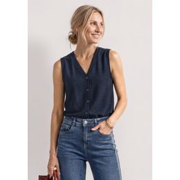 Street One Damen Tanktopschwarzest blau, Gr. 34, unifarben, Stoff, 67% Polyester, 32% Viskose, 1% Elasthan, Tops, mit V-Ausschnitt