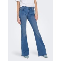 Only Damen Bootcut-Jeans "ONLREESE REG RETRO FLARED DNM BOX"medium blau denim, Gr. 28, unifarben, Denim/Jeans, Obermaterial: 69% Baumwolle, 29%