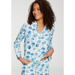 Damen Pyjamaoberteil, VIVANCE DREAMS BY LASCANA, Gr. 36blau gebl&uuml;mt, Single Jersey, Obermaterial: 50% Baumwolle, 50% Viskose, gestreift, Shirts, Mit