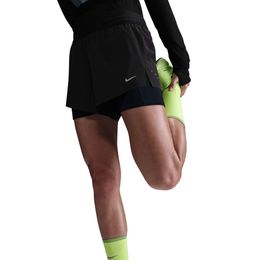 Nike Damen Laufshorts "Nike Swift Women's Dri-FIT Mid-Rise 2-in-1 Running Shorts", schwarz, Gr. XS, unifarben, Web, Obermaterial: 82% Polyester, 18%
