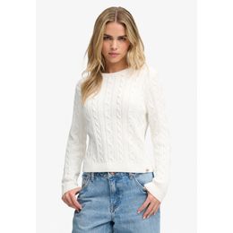 Superdry Damen Strickpullover "ESSENTIALS SD&CO CABLE JUMPER"ecru, Gr. M, unifarben, Strick, Obermaterial: 100% Polyacryl, Pullover, Kunstfaser,