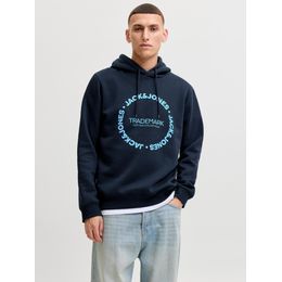 Jack & Jones JACK & JONES Herren Kapuzensweatshirt "JJBENSON SWEAT HOOD"navy blazer, Gr. XL, bedruckt, angeraute Sweatware, Obermaterial: 65% Polyester, 35%
