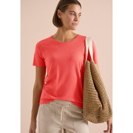 Cecil Damen T-Shirtshiny coral, Gr. L, unifarben, Web, 50% Baumwolle, 50% Modal, Shirts, mit Rundhalsausschnitt
