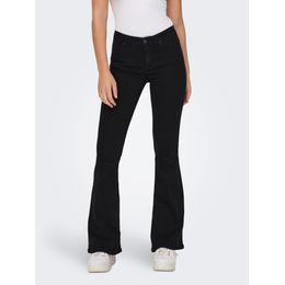 Only Damen Bootcut-Jeans "ONLREESE REG RETRO FLARED DNM BOX"schwarz denim, Gr. 27, unifarben, Denim/Jeans, Obermaterial: 69% Baumwolle, 29%