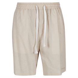 Herren Shorts "Another Cotton Lab Logo Stitched Linen Shorts"beige, Gr. XL, ANOTHER COTTON LAB, unifarben, 55% Leinen, 45% Baumwolle, Hosen