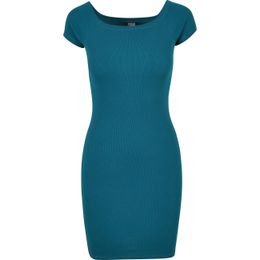 Urban Classics Damen Shirtkleid "Urban Classics Damen Ladies Off Shoulder Rib Dress"watergr&uuml;n, Gr. S, unifarben, 97% Baumwolle, 3% Elasthan, Kleider