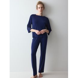 Triumph Damen Schlafanzug "Amourette PK LSL", Gr. 40, blau, Single Jersey, Obermaterial: 94% Modal, 6% Elasthan, Homewear-Sets, seidig - weich mit