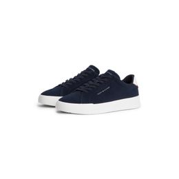 Tommy Hilfiger Herren Sneaker "TH COURT CORE SUEDE", Gr. 44blau, wei&szlig;, Lederimitat, Veloursleder, Schuhe, Freizeitschuh, Halbschuh, Schn&uuml;rschuh mit