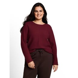 Tom Tailor PLUS Damen Strickpullover "TTP Pullover", rot, Gr. 46, unifarben, Strick, Obermaterial: 100% Baumwolle, Pullover, mit feiner Struktur und