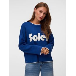 V&eacute;ro Moda VERO MODA Damen Strickpullover "VMWILLOW FULLNEEDLE LS O-NECK PULLOVER", blau, Gr. L, bestickt, Strick, Obermaterial: 77% Viskose, 23% Polyester,