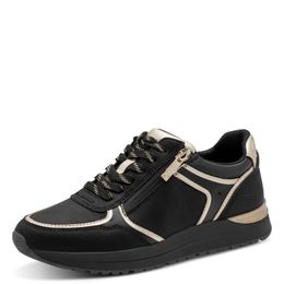 Tamaris Damen Plateausneaker, Gr. 37schwarz, kombiniert, Lederimitat, clean, kontrastfarbene Details, unifarben mit Farbeinsatz, Schuhe,