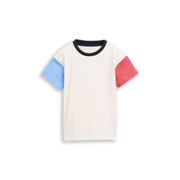 Tom Tailor Jungen Kurzarmshirtwool wei&szlig;, Gr. 104, Single Jersey, Obermaterial: 100% Baumwolle, Shirts, Sommershirt im Colorblocking-Look / f&uuml;r Boys