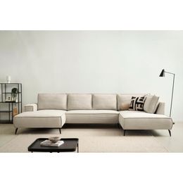 Wohnlandschaft OTTO HOME, B:354cm H:83cm T:193cmhellbeige, Sofas, "TVINNU Cord, 354 cm", Recamiere rechts/links, schwarze Metallf&uuml;&szlig;e, bequeme