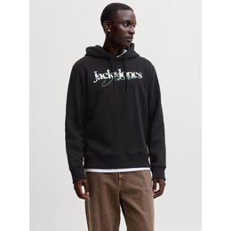 Jack & Jones JACK & JONES Herren Kapuzensweatshirt "JJTOM SWEAT HOOD", schwarz, Gr. S, bedruckt, angeraute Sweatware, Obermaterial: 60% Baumwolle, 40% Polyester,