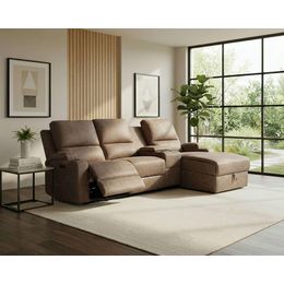 Ecksofa OTTO HOME, B:240cm H:102cm T:155cmtaupe, 100% Polyester, Wohnzimmer, Sofas, "NAPORI Microfaser, Multimediasofa, 3er Kinosessel XXL, L-Form",