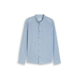 Tom Tailor Herren Langarmhemdbleeched blau chambray, Gr. M, unifarben, Web, Obermaterial: 55% Leinen, 45% Baumwolle, Hemden, mit Knopfleiste