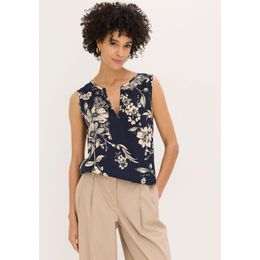 bonprix Damen Blusentop, blau, festlich, Gr. 54, bedruckt, gebl&uuml;mt, Web, Obermaterial: 100% Viskose, Blusen, figurumspielend, Ausschnitt mit Schlitz,