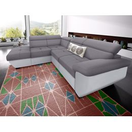 Ecksofa COTTA, B:262cm H:79cm T:102cmgrau, grau, Kunstleder SOFTLUX / Struktur (100% Polyester);Edles Flachgewebe (100% Polyester) / Feine Struktur