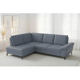 Sit & More Ecksofa SIT & MORE, B:249cm H:89cm T:190cmgraublau, Wohnzimmer, Sofas, "Chelsea Leder L-Form, B:249 cm, inkl. Armteil- & Sitztiefenverstellung",