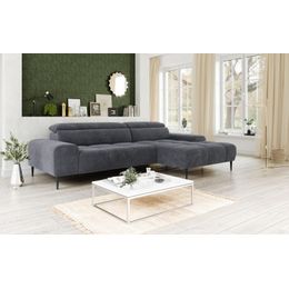 Ecksofa OTTO HOME, B:290cm T:182cmcoal, 92% POLYESTER (PES) / 8% POLYAMID (PA), Wohnzimmer, Sofas, "Theo L-Form, B: 290 cm", mit Kopfteilverstellung,