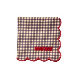 Rice Baumwoll-Serviette Karo in Himbeerrosa mit Wellenrand 45 x 45 cm
