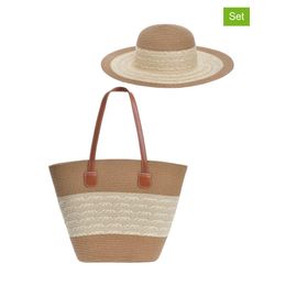 BLE 2tlg. Set: Strohhut & Shopper in Hellbraun - 14% | Damen-muetzen-caps