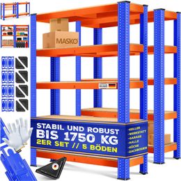 Masko&reg; 2er-Set Lagerregal Schwerlastregal, Kellerregal, verstellbare Ablagen, MDF-Platten Regal aus Metall, Steckregal, Werkstattregal, Keller, Garage