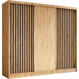 Beautysofa Schwebet&uuml;renschrank, Eiche Artisan, Schwarz, Holzwerkstoff, 5 F&auml;cher, 4 Schubladen, 240x216x61 cm, Schlafzimmer, Kleiderschr&auml;nke, Schwebet&uuml;renschr&auml;nke