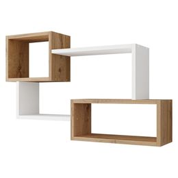 Mirjan24 Wandregal, Eiche Wotan, Wei&szlig;, Holzwerkstoff, Rechteckig, 87x54x18 cm, Wohnzimmer, Regale, Wandregale
