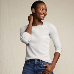 LANDS' END Langarmshirt aus mikrofeinem Baumwollripp f&uuml;r Damen, Damen, size: regular, Grau, Baumwolle/Elasthan, by Lands' End