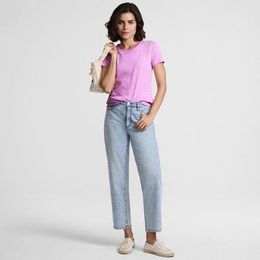 LANDS' END Feinripp-Shirt mit Rundhalsausschnitt und kurzen &Auml;rmeln in Petite-Gr&ouml;&szlig;e, Damen, size: petite, Pink, Baumwolle/Elasthan, by Lands' End