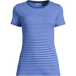 LANDS' END Feinripp-Shirt mit Rundhalsausschnitt und kurzen &Auml;rmeln in Plus-Gr&ouml;&szlig;e f&uuml;r Damen, Damen, size: plus, Blau, Baumwolle/Elasthan, by Lands' End