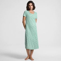 LANDS' END Wadenlanges Kurzarm-Nachthemd aus reiner Baumwolle f&uuml;r Damen in Petite-Gr&ouml;&szlig;e, Damen, size: petite, Elfenbein, Baumwolle, by Lands' End