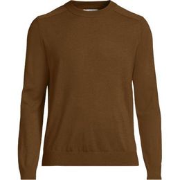 LANDS' END Merino-Rundhalspullover f&uuml;r Herren, Herren, size: regular, Braun, Wolle, by Lands' End
