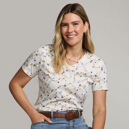 LANDS' END Supima Kurzarm-Shirt mit V-Ausschnitt f&uuml;r Damen in Petite-Gr&ouml;&szlig;e, Damen, size: petite, Elfenbein, Baumwolle, by Lands' End