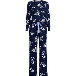LANDS' END Gemustertes Pyjama-Set aus Baumwoll-Jersey f&uuml;r Damen in Plus-Gr&ouml;&szlig;e, Damen, size: plus, Blau, Elasthan/Baumwoll-Mischung, by Lands' End