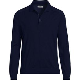LANDS' END Merino-Polopullover f&uuml;r Herren, Herren, size: regular, Blau, Wolle, by Lands' End