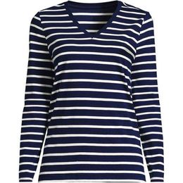 LANDS' END Supima&reg; Langarm-Shirt mit V-Ausschnitt f&uuml;r Damen, Damen, size: regular, Blau, Baumwolle, by Lands' End