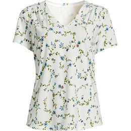 LANDS' END Baumwoll-Modal-Shirt mit V-Ausschnitt und Spitzenbesatz, Damen, size: regular, Elfenbein, Elasthan/Baumwoll-Mischung/Baumwolle Modal, by Lands' End